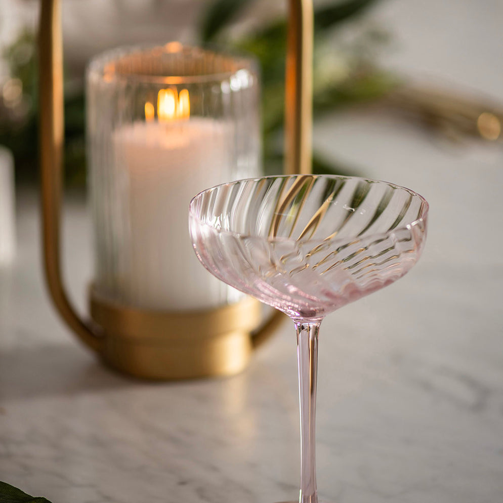 Coupe Glass Ribbed Swirl Blush