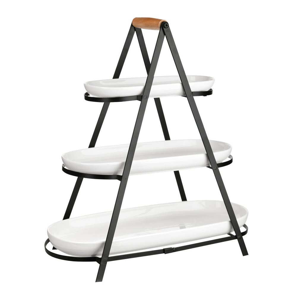 Black 3 Tier Serving Stand with White Platters
