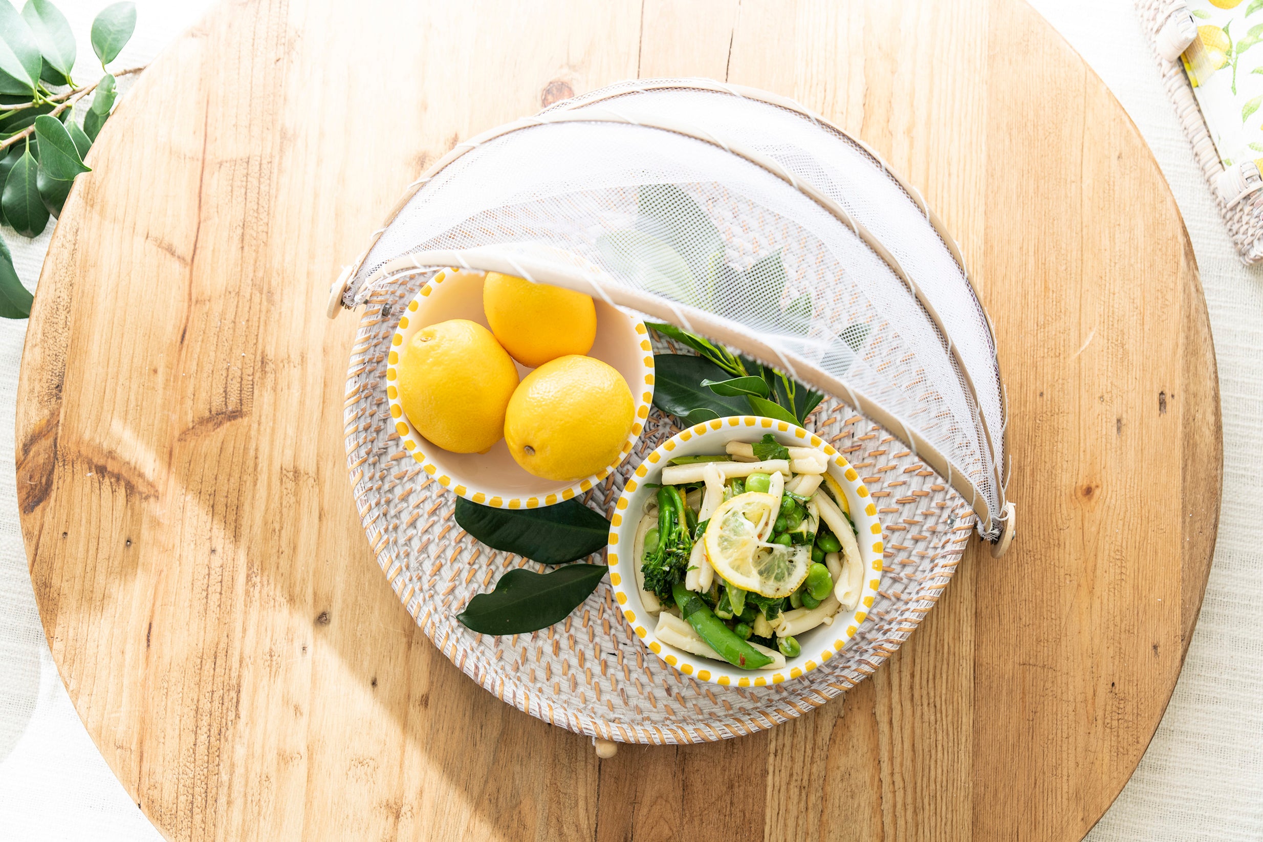 Mesh Food Cover Rattan Base Large